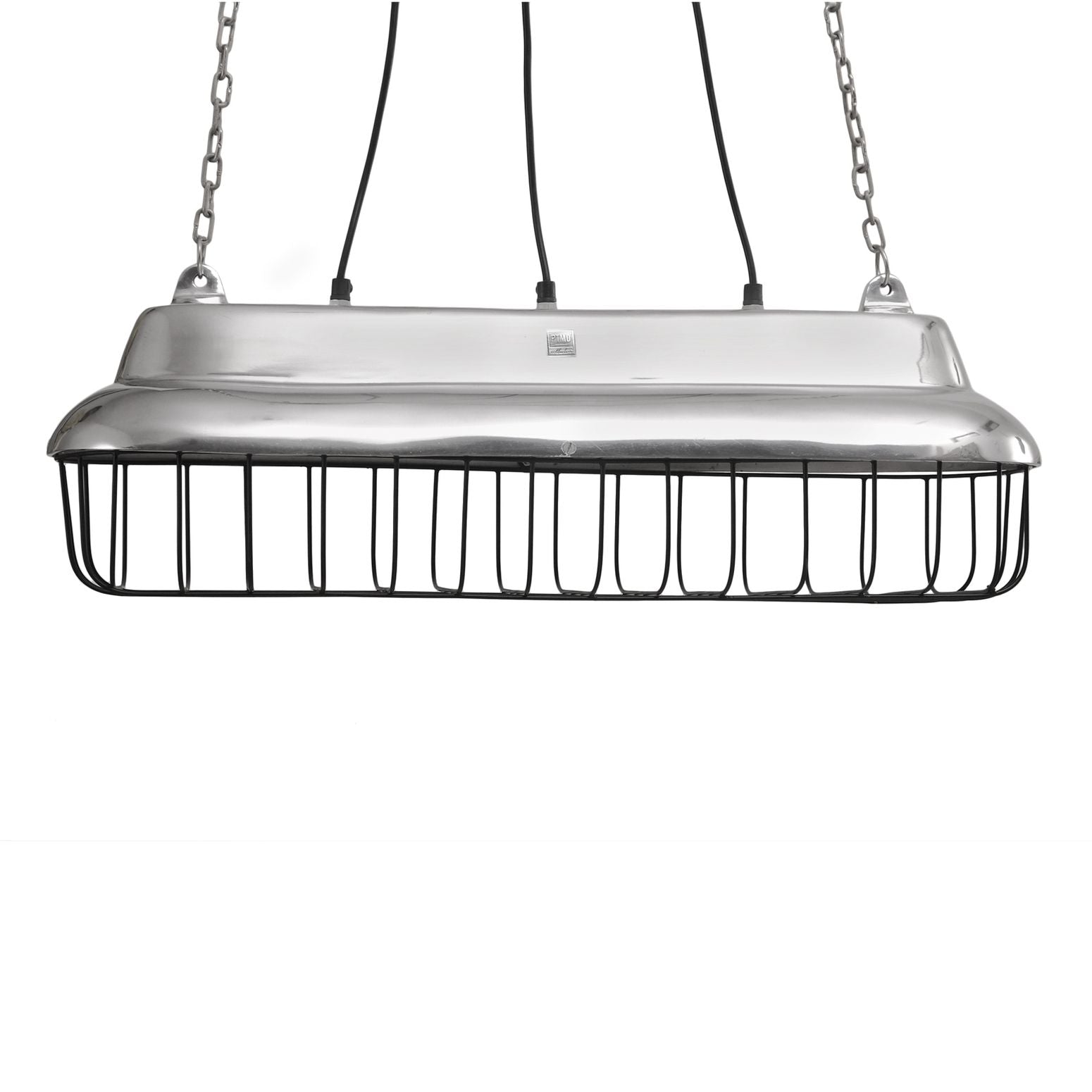 Hängeleuchte im Fabrikdesign mit Metallgitter, glänzend, groß